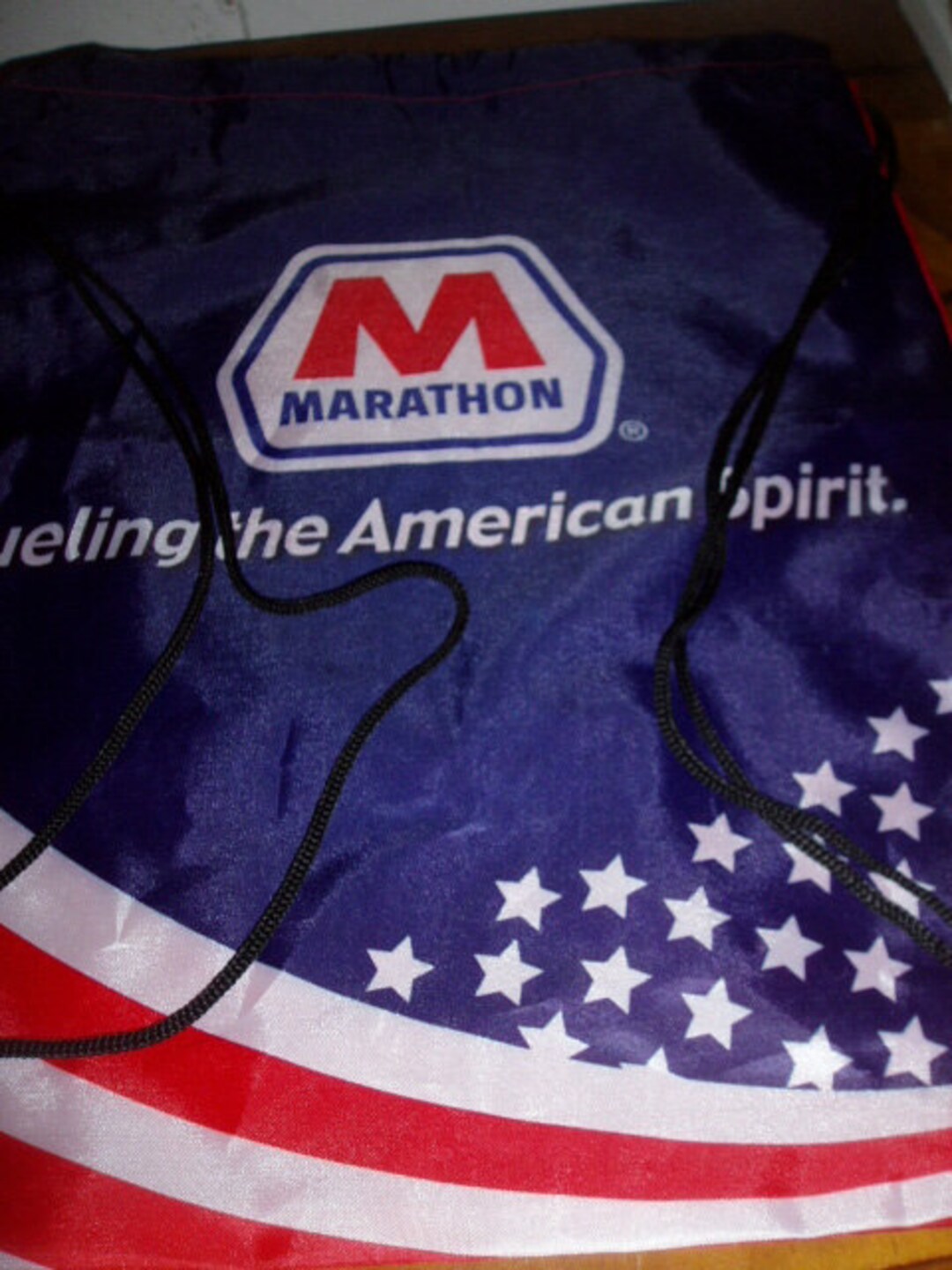 MARATHON Oil Advertising Vintage July 4th USA Flag Backpack Drawstring ...