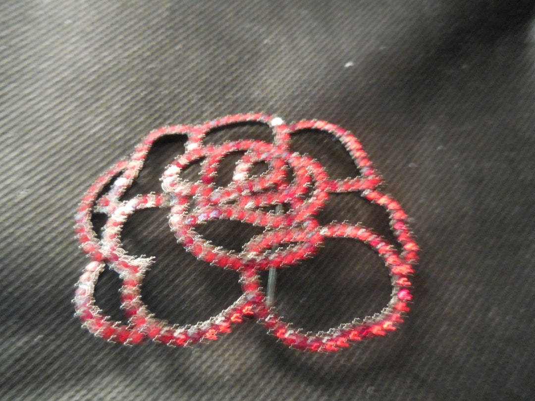 Red Set Rhinestone Rose Pin Vintage Brooch - Etsy