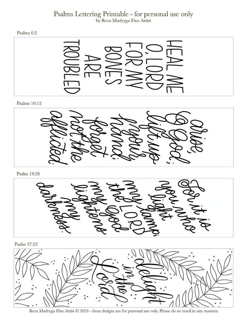 Psalms Lettering Template for Bible Journaling Hand Drawn Printable ...