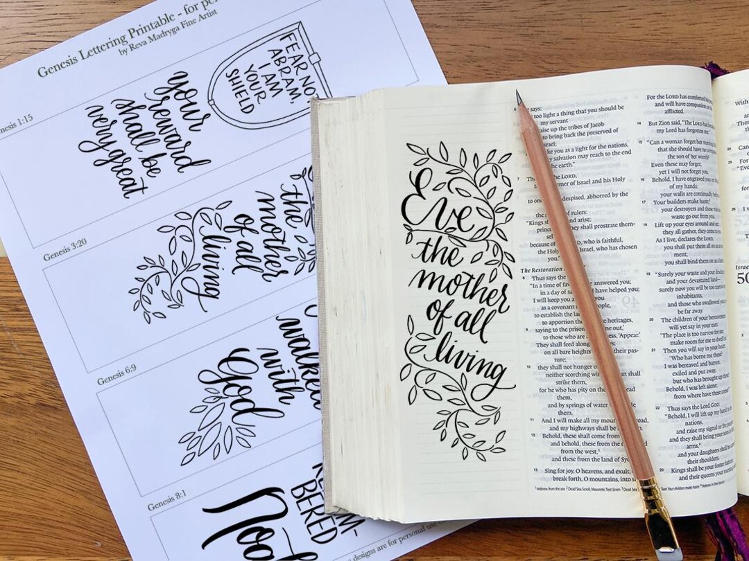 Genesis Lettering Template for Bible Journaling Hand Drawn Printable ...