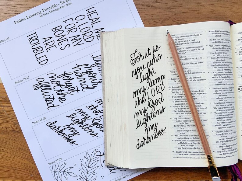Psalms Lettering Template for Bible Journaling Hand Drawn Printable ...