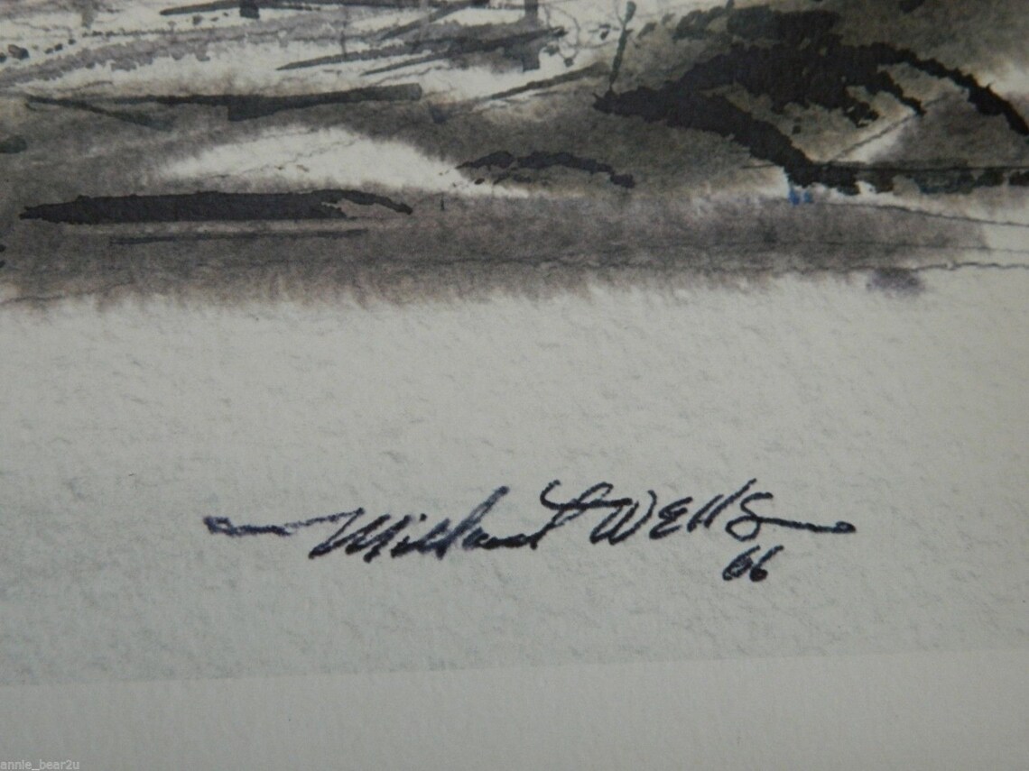 Watercolor Art: Millard Wells-barns and Bridge 1966 - Etsy