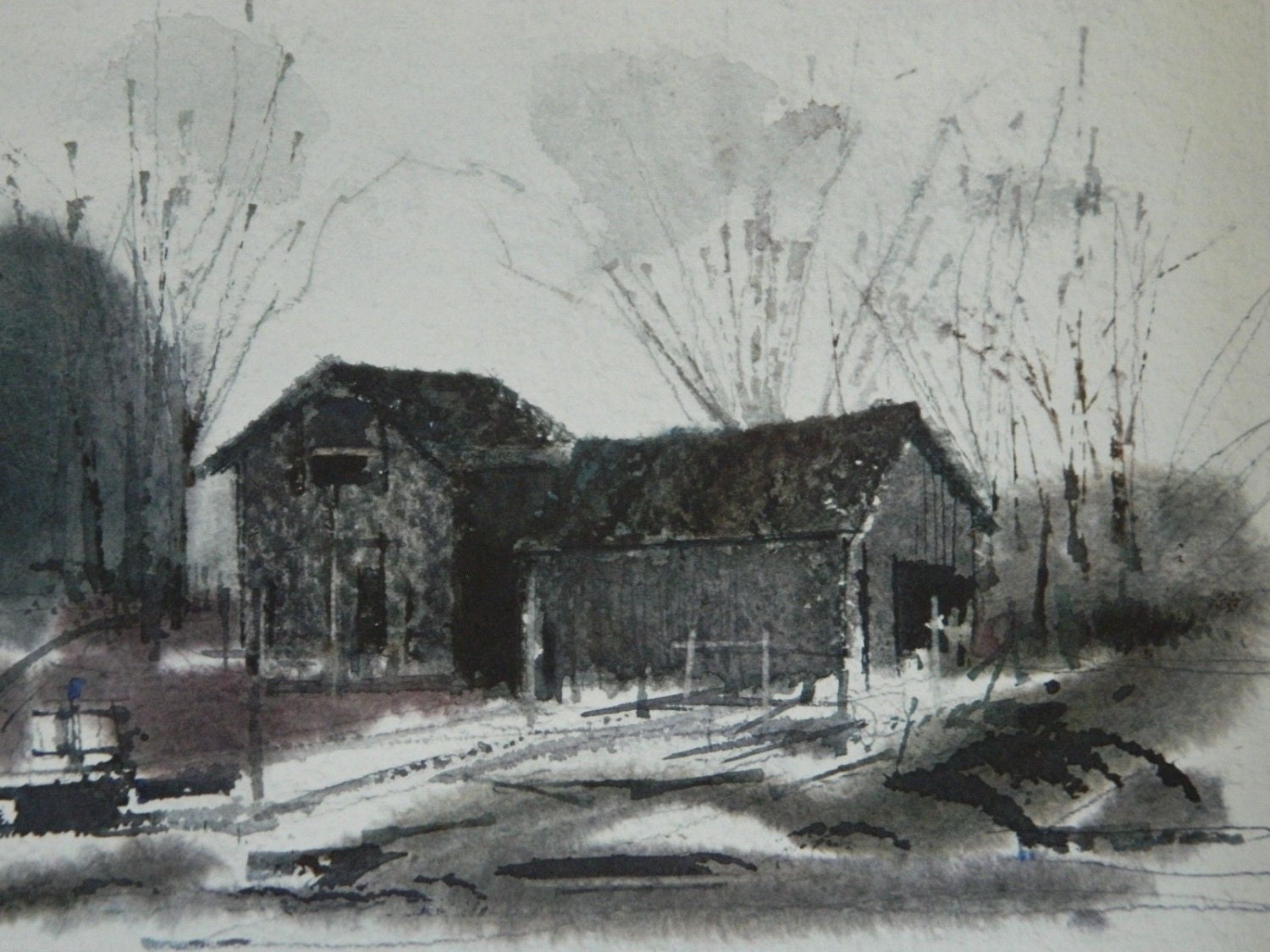 Watercolor Art: Millard Wells-barns and Bridge 1966 - Etsy