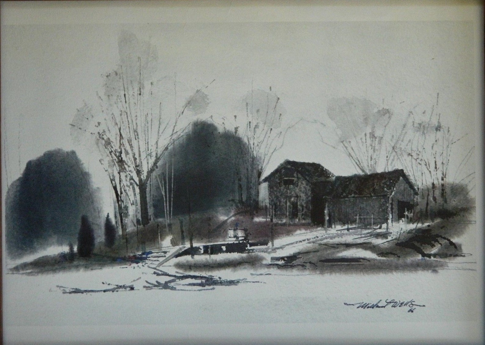 Watercolor Art: Millard Wells-barns and Bridge 1966 - Etsy
