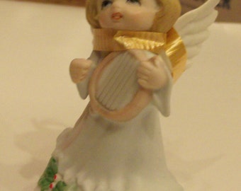 Angel With Harp Figurine - Etsy