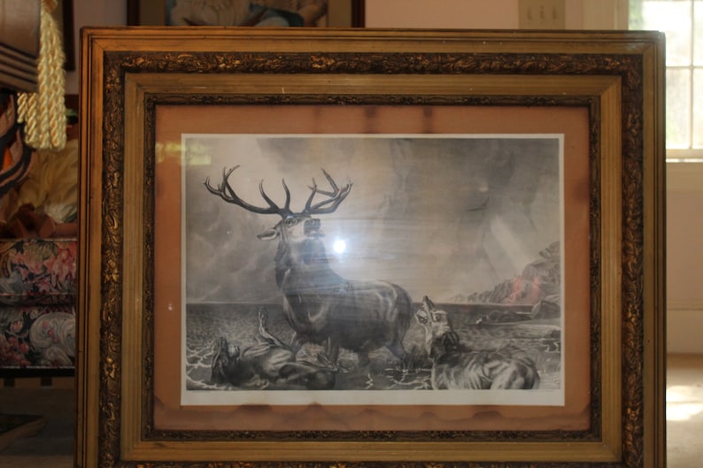 Stag Animal Engraving-the Stag at Bay-by Thomas Landseer Engraving-make ...
