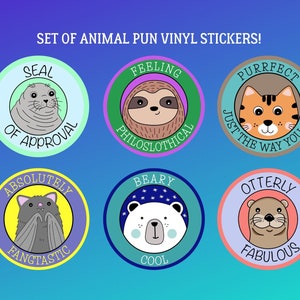 Animal Puns Positive Message Illustrated Sticker SET, Funny Otter Seal ...