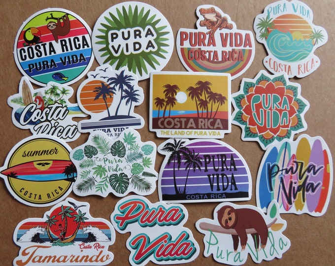 Costa Rica Pura Vida Theme Sticker Pack, Central America Travel ...
