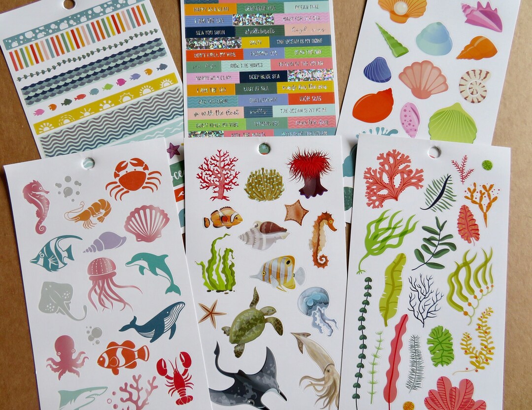 Ocean Reef Animal Sticker SET, Sea Marine Life Stickers, Coral Shell ...