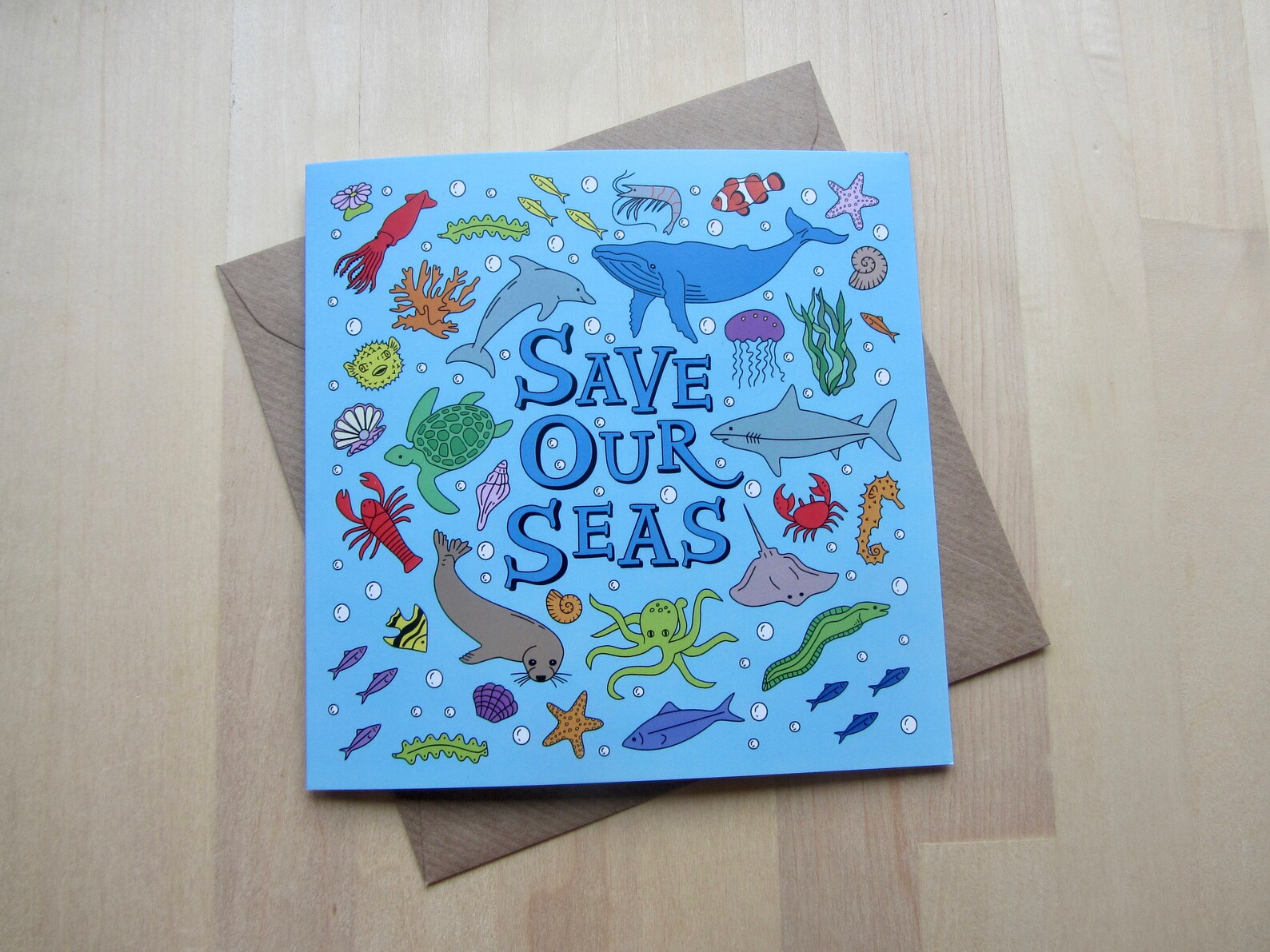 Save Our Seas Ocean Illustrated Greeting Card, Sea Animal Marine ...