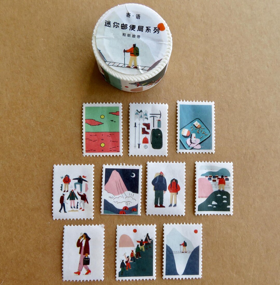 Outdoor Activity Stamp Shaped Sticker Roll, Camping Hiking Theme ...