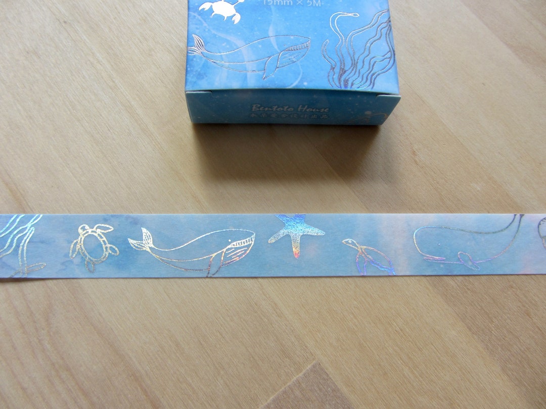 Blue Ocean Marine Washi Tape, Silver Foil Masking Tape, Turtle Whale ...