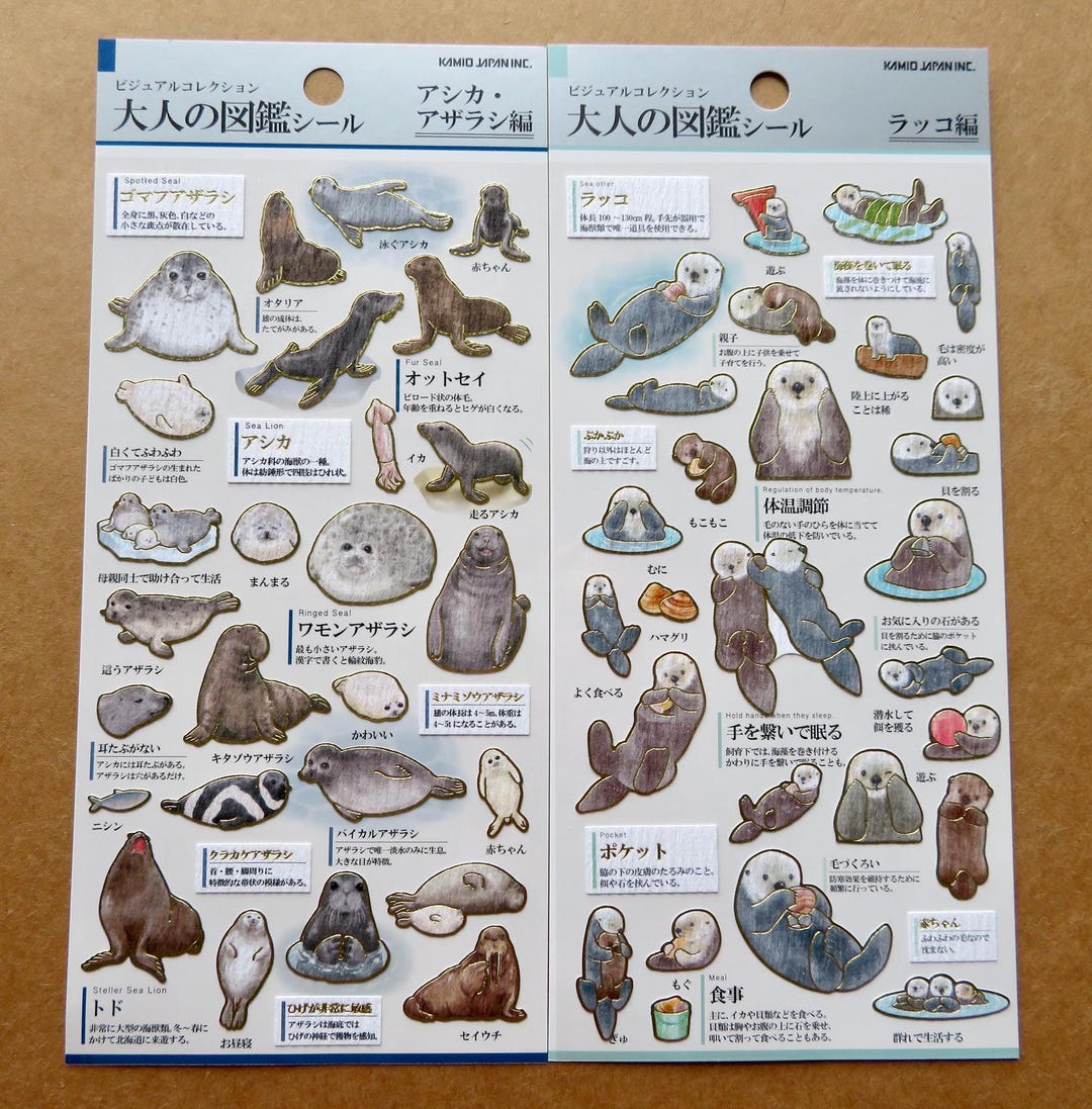 Kamio ADULT VISUAL DICTIONARY Stickers, Otter Seal Sea Lion Stickers ...