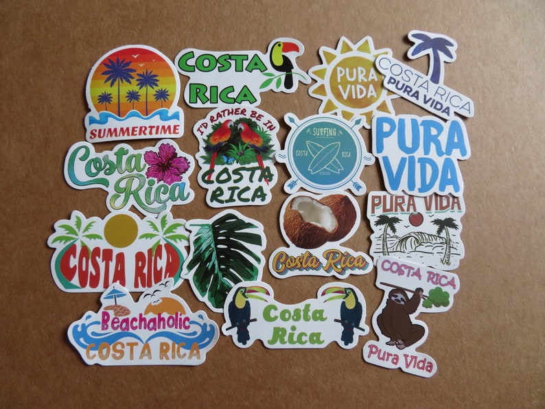 Costa Rica Pura Vida Theme Sticker Pack, Central America Travel ...