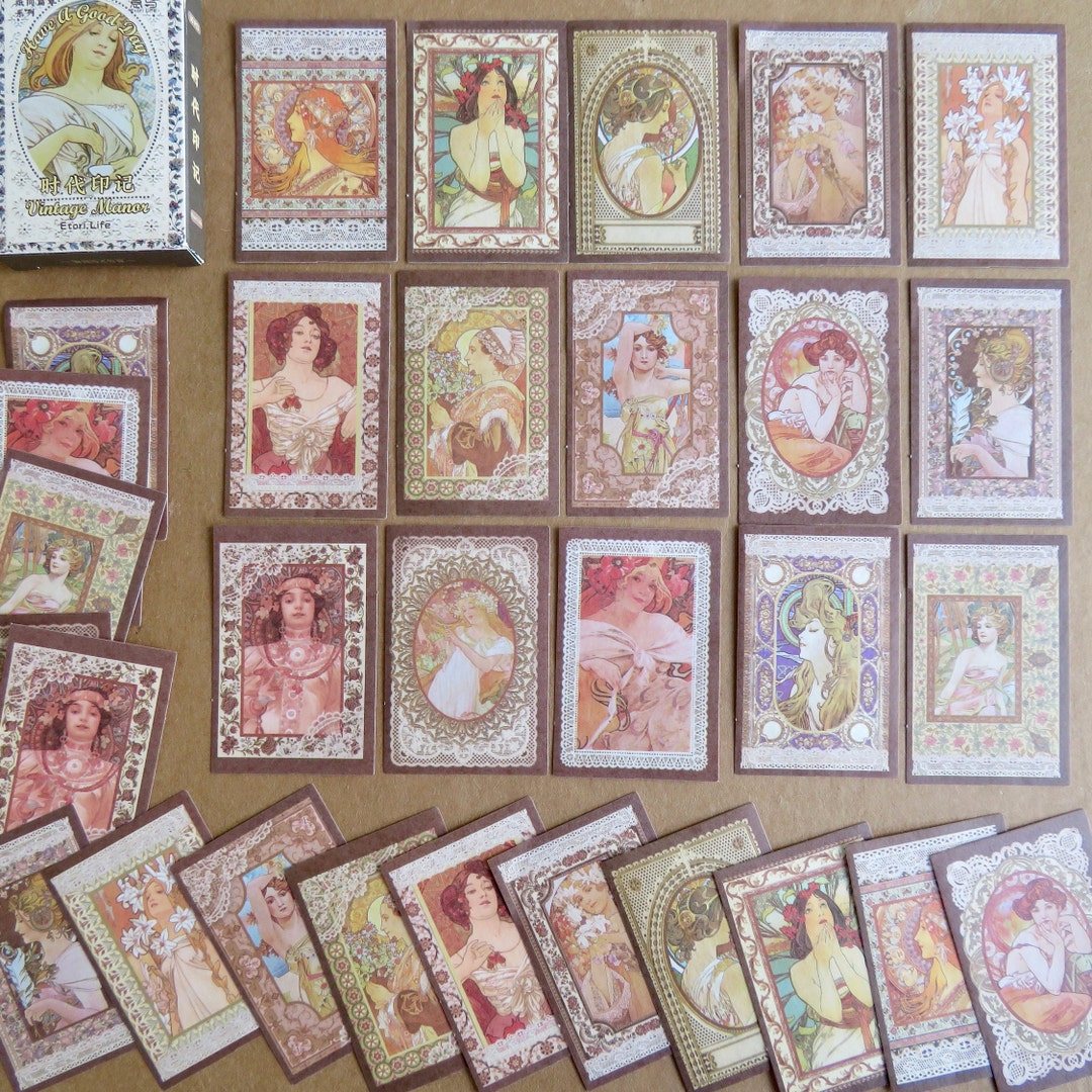 30 Alphonse Mucha Art Stickers, Classic Art Nouveau Journal Planner ...