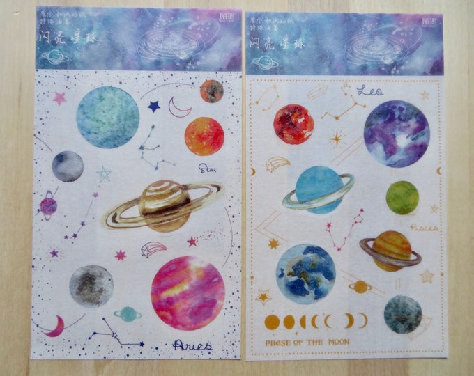 Planet Space Stickers, Vellum Watercolor Celestial Theme Stickers ...