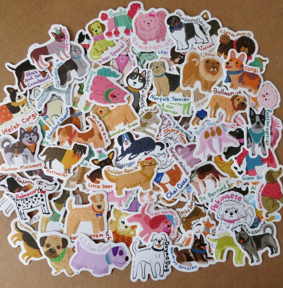 100 Dog Breed Stickers, Dog Theme Sticker Pack, Puppy Theme Stationery ...