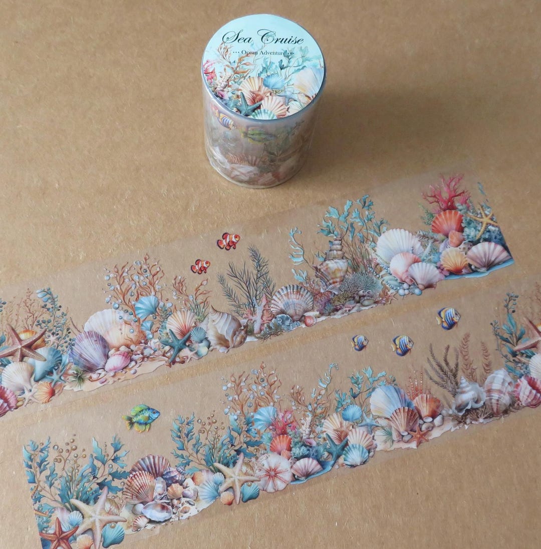 Ocean Sea Coral Reef Washi Tape, Illustrated Fish Shell Wide 45 Mm PET ...