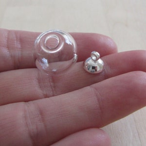 16 Mm Glass Globe Ball & Silver Loop Cap SET, Hollow Vial Pendants ...