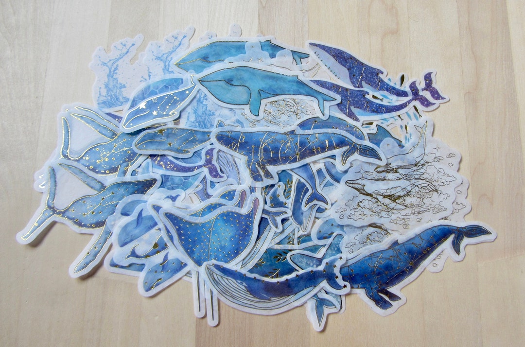 60 Whale Dolphin Ocean Stickers, Large Marine Animal Gold Foil Stickers ...