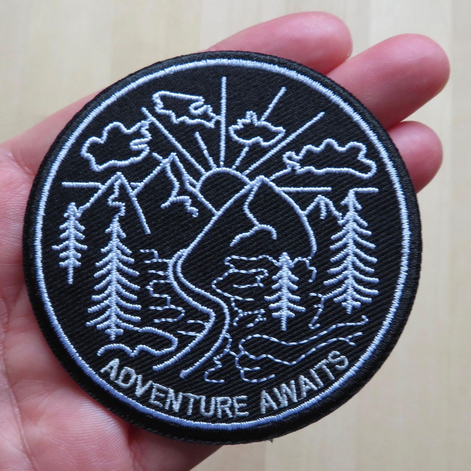Adventure Awaits Travel Iron on Patch, Mountain Hiking Walking Badge ...