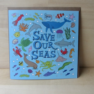 Save Our Seas Ocean Illustrated Greeting Card, Sea Animal Marine ...