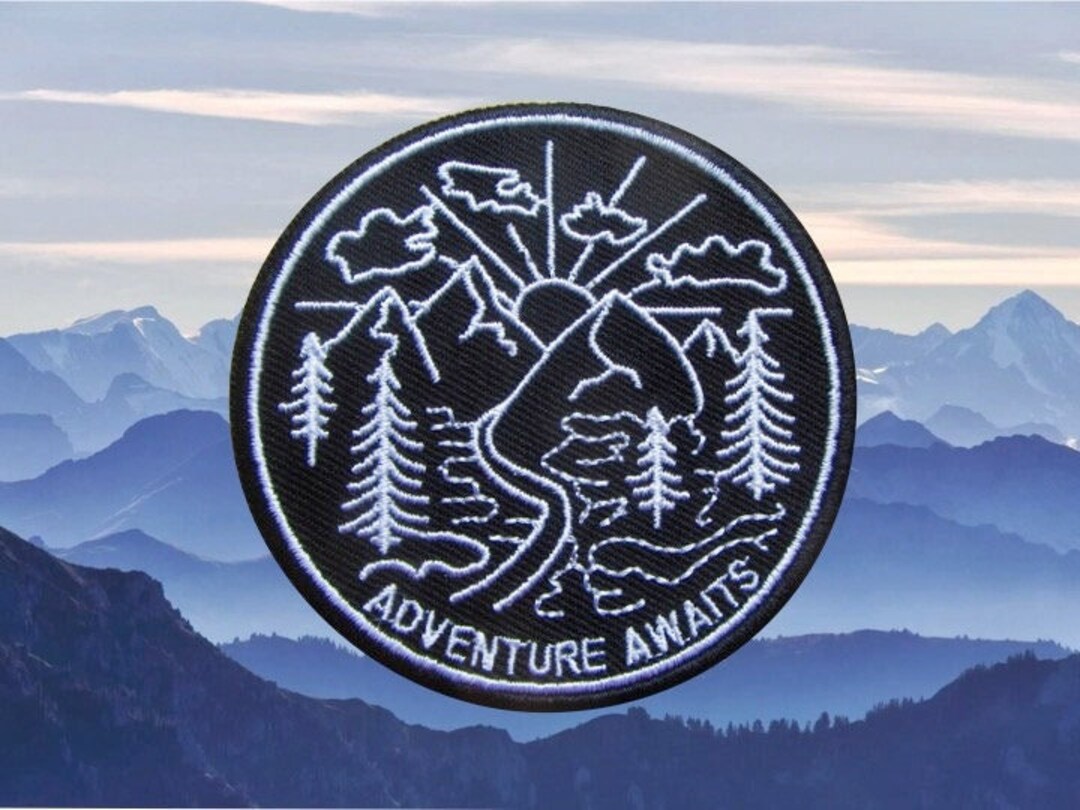 Adventure Awaits Travel Iron on Patch, Mountain Hiking Walking Badge ...