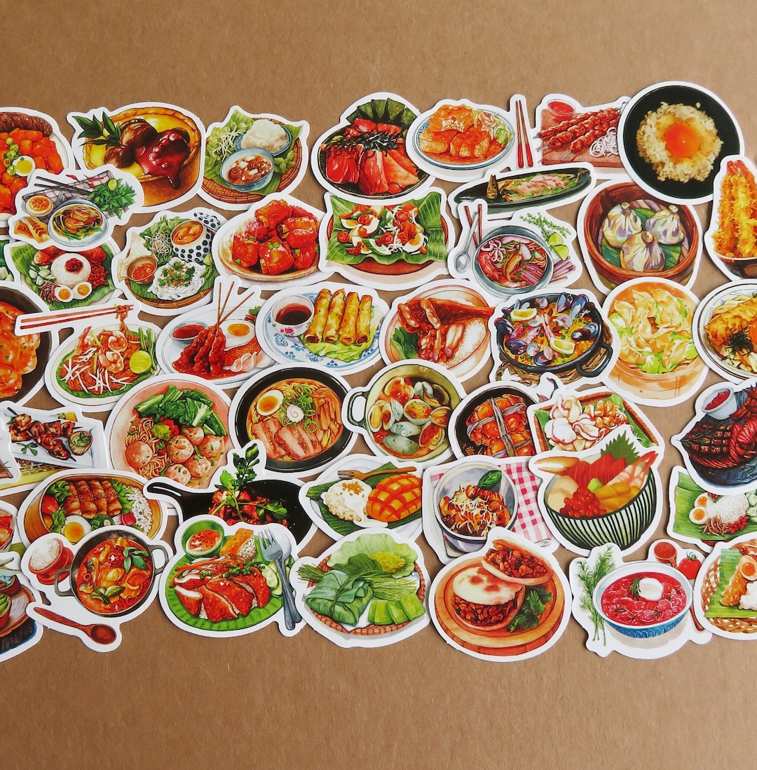47 Asian Food Stickers, Asian Cuisine Stationery, Korean Chinese ...