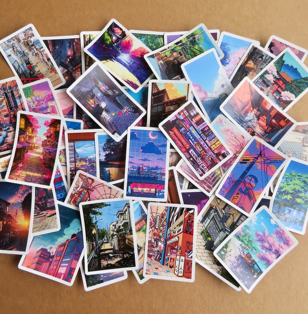 50 Japanese City Scene Stickers, Night Skyline Sticker Pack ...