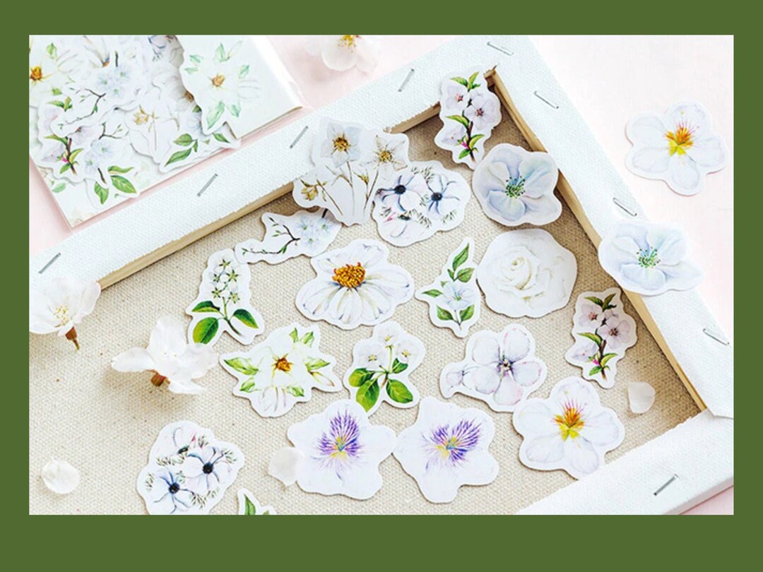 45 White Flower Stickers, Kawaii Plant Stickers, Nature Label Stickers ...