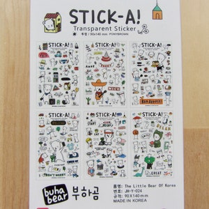Buha Bear Stick-a Korea Sticker Set, Illustrated Doodle Bear Stickers ...