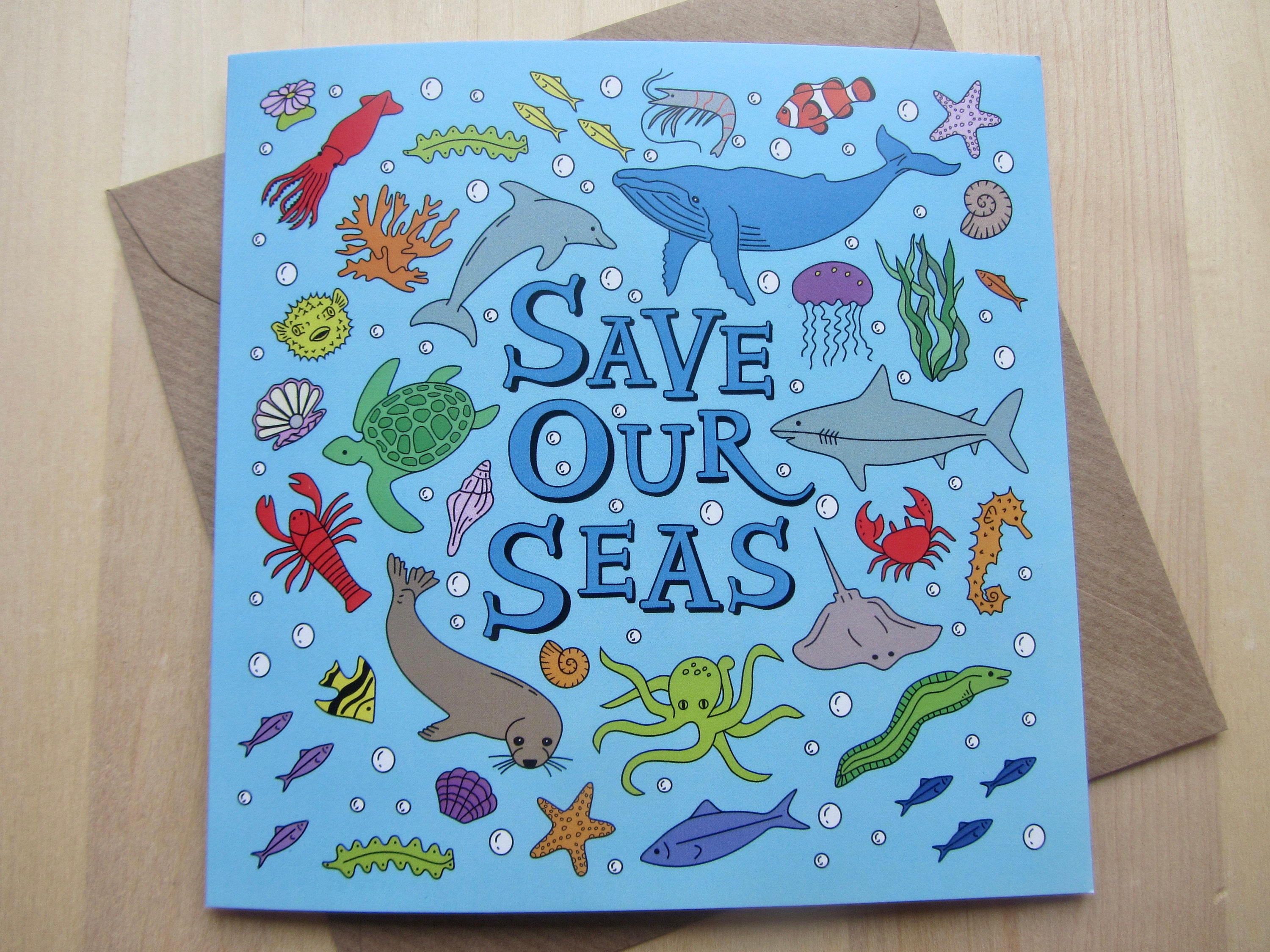 Save Our Seas Ocean Illustrated Greeting Card, Sea Animal Marine ...