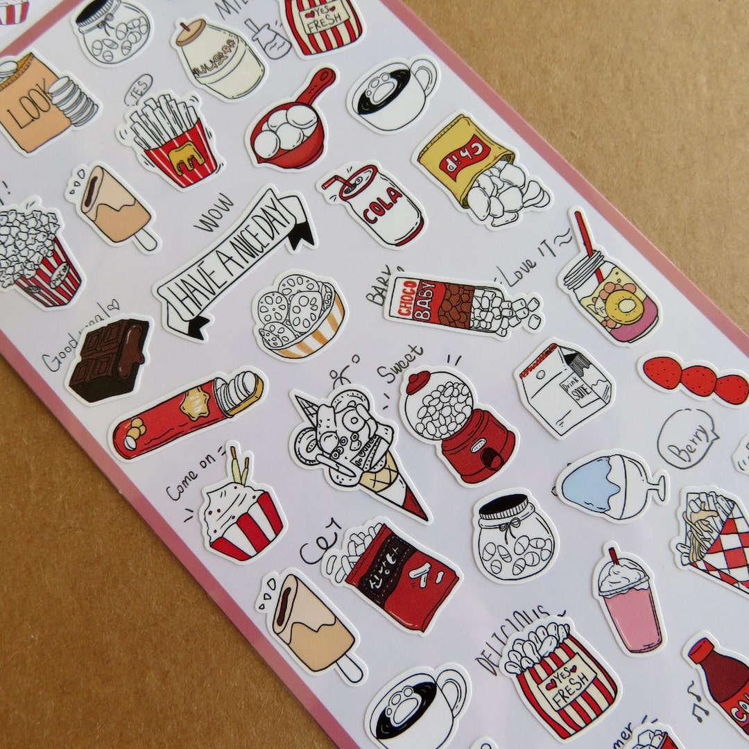 Nekoni Snack Stickers, Cute Junk Food & Drink Themed Stickers, Chips ...