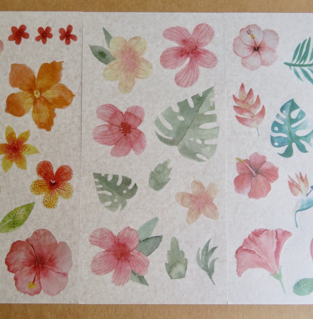 Tropical Hibiscus Palm Flower Plant Stickers, Vellum Botanical Garden ...