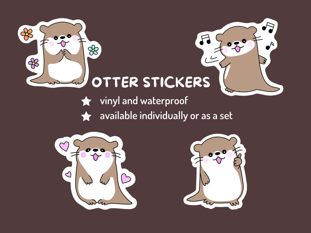 Illustrated Otter Vinyl Art Sticker, Cute Sea Otter Laptop Water Bottle ...