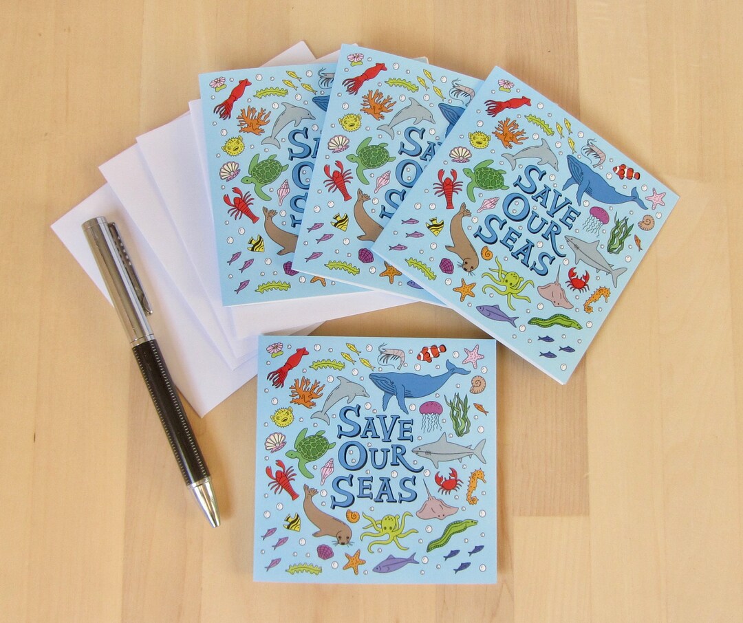 SET Save Our Seas Ocean Illustrated Notecard Set, Sea Animal Marine ...