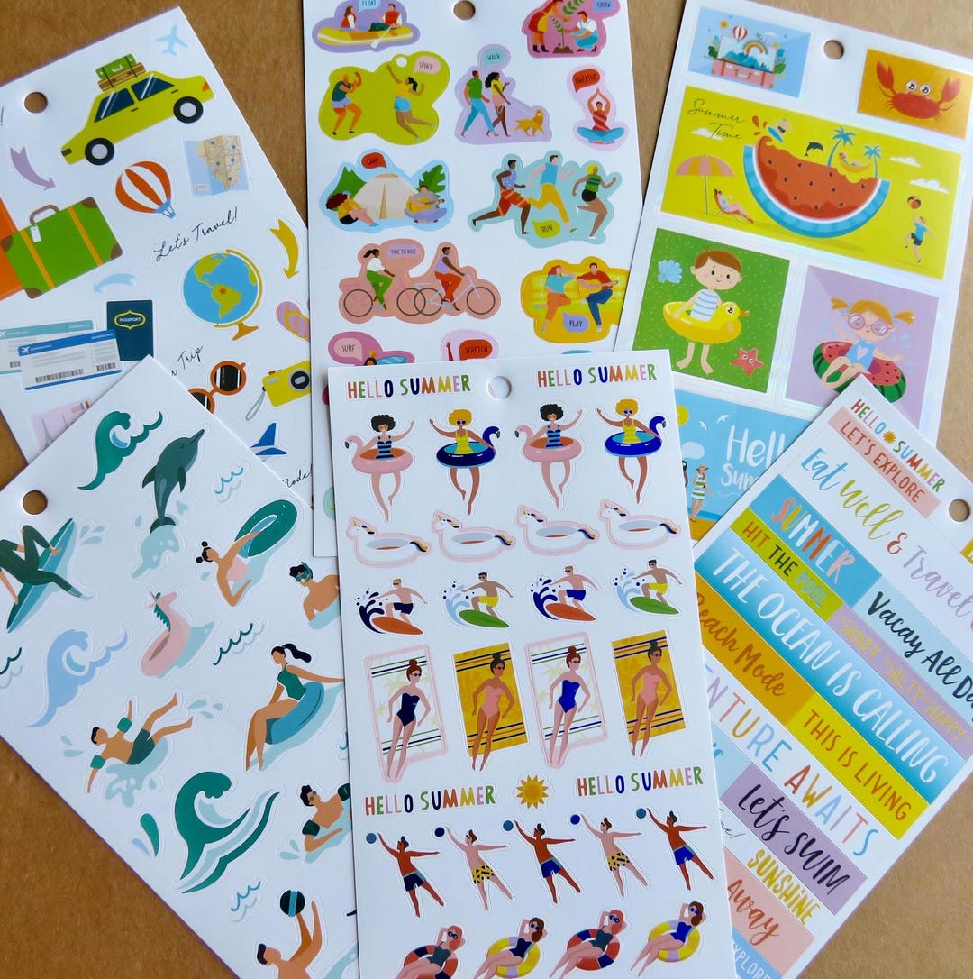 Summer Vacation Sticker Set, Summer Holiday Beach Adventure Stationery ...
