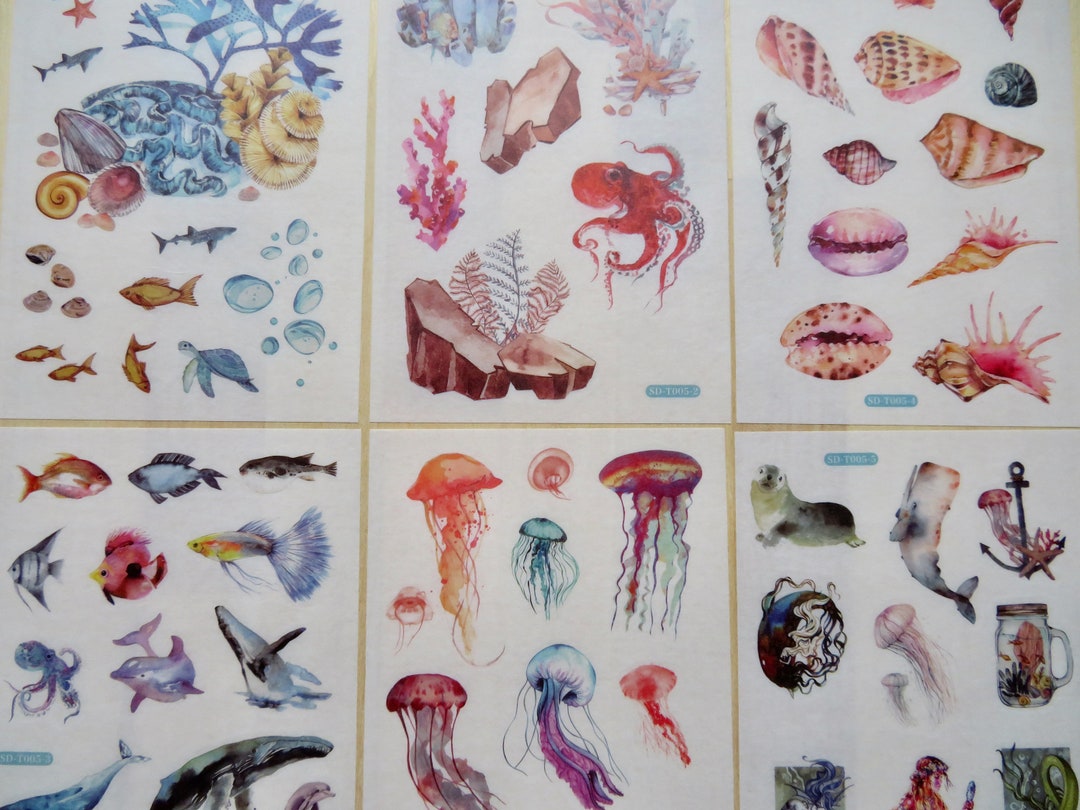 Ocean Stickers, Marine Theme Planner BUJO Journal Diary Jellyfish Fish ...