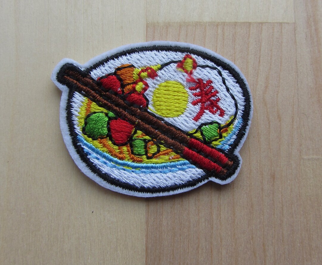 Noodle Bowl Iron on Patch, Funny Embroidered Applique Patch, Kawaii Ramen Noodle Applique Badge ...
