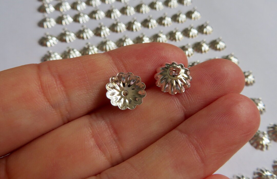10 Mm Glue on Bail Bead Caps, Fluted Scalloped Silver Bead Caps for ...