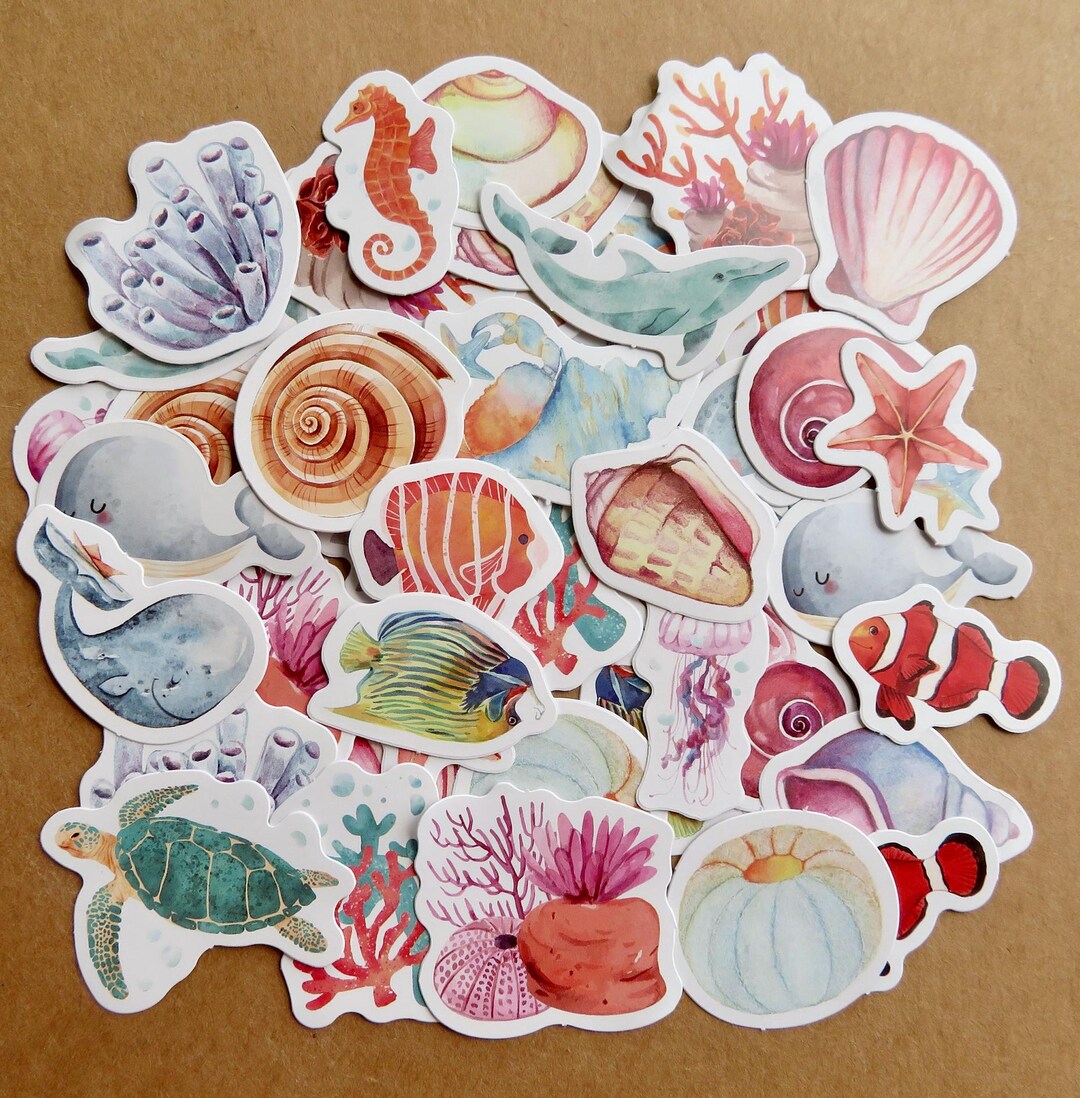 46 Ocean Reef Marine Life Watercolor Stickers, Seahorse Starfish ...