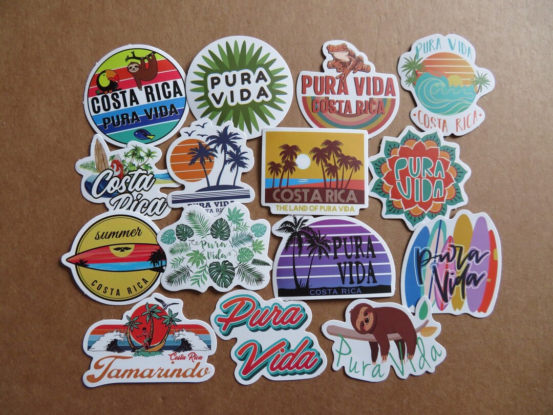 Costa Rica Pura Vida Theme Sticker Pack, Central America Travel ...