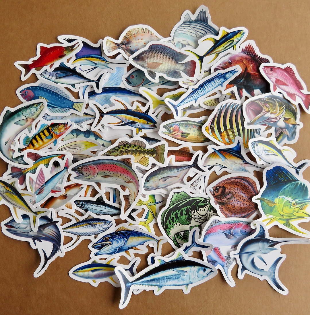 50 Illustrated Fish Stickers, Aquatic Fish Planner Journal Scrapbooking ...