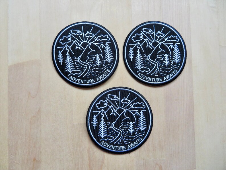 Adventure Awaits Travel Iron on Patch, Mountain Hiking Walking Badge ...