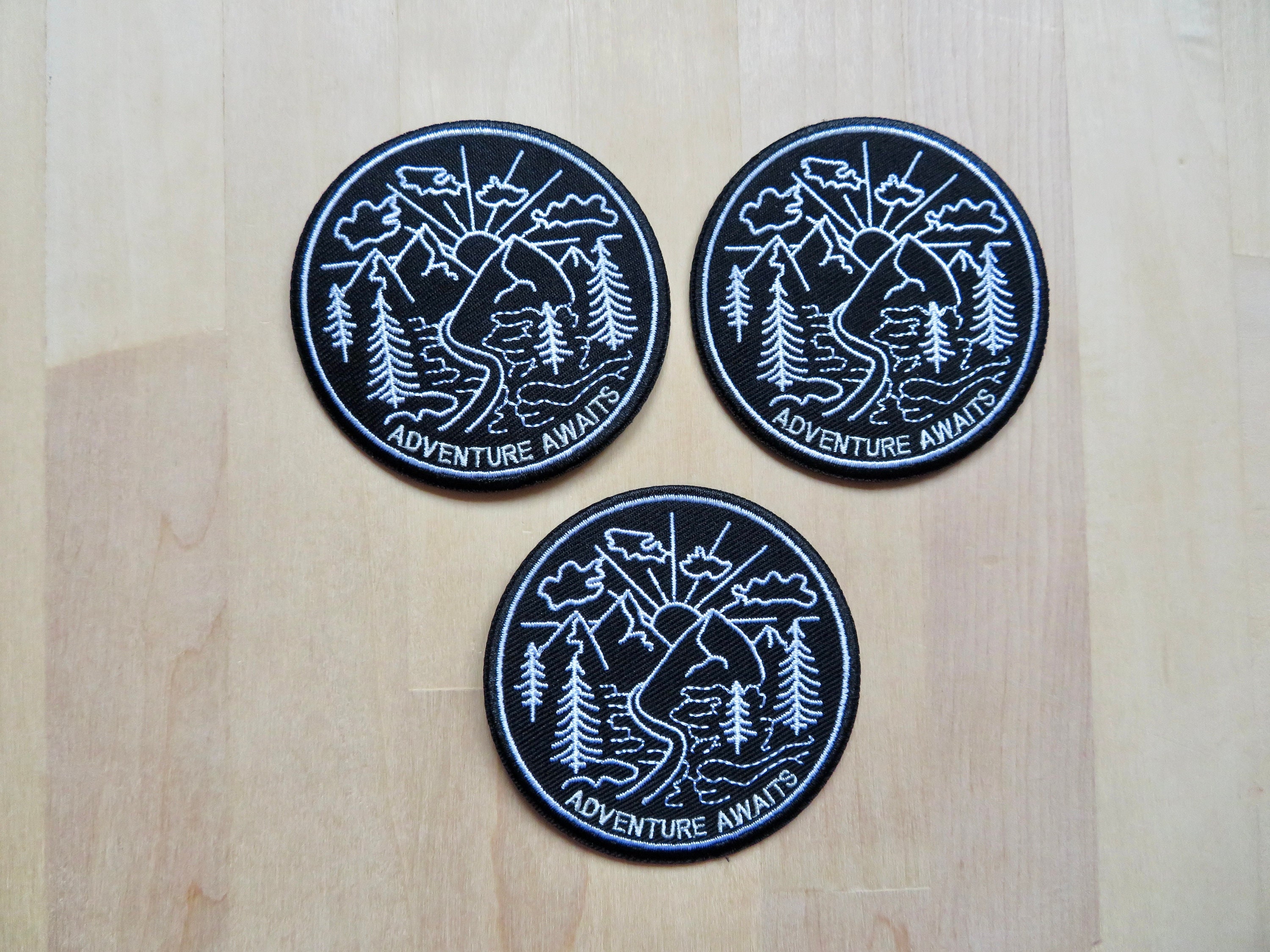 Adventure Awaits Travel Iron on Patch, Mountain Hiking Walking Badge ...
