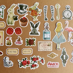 30 Alice in Wonderland Art Stickers, Lewis Carroll Planner Journal ...