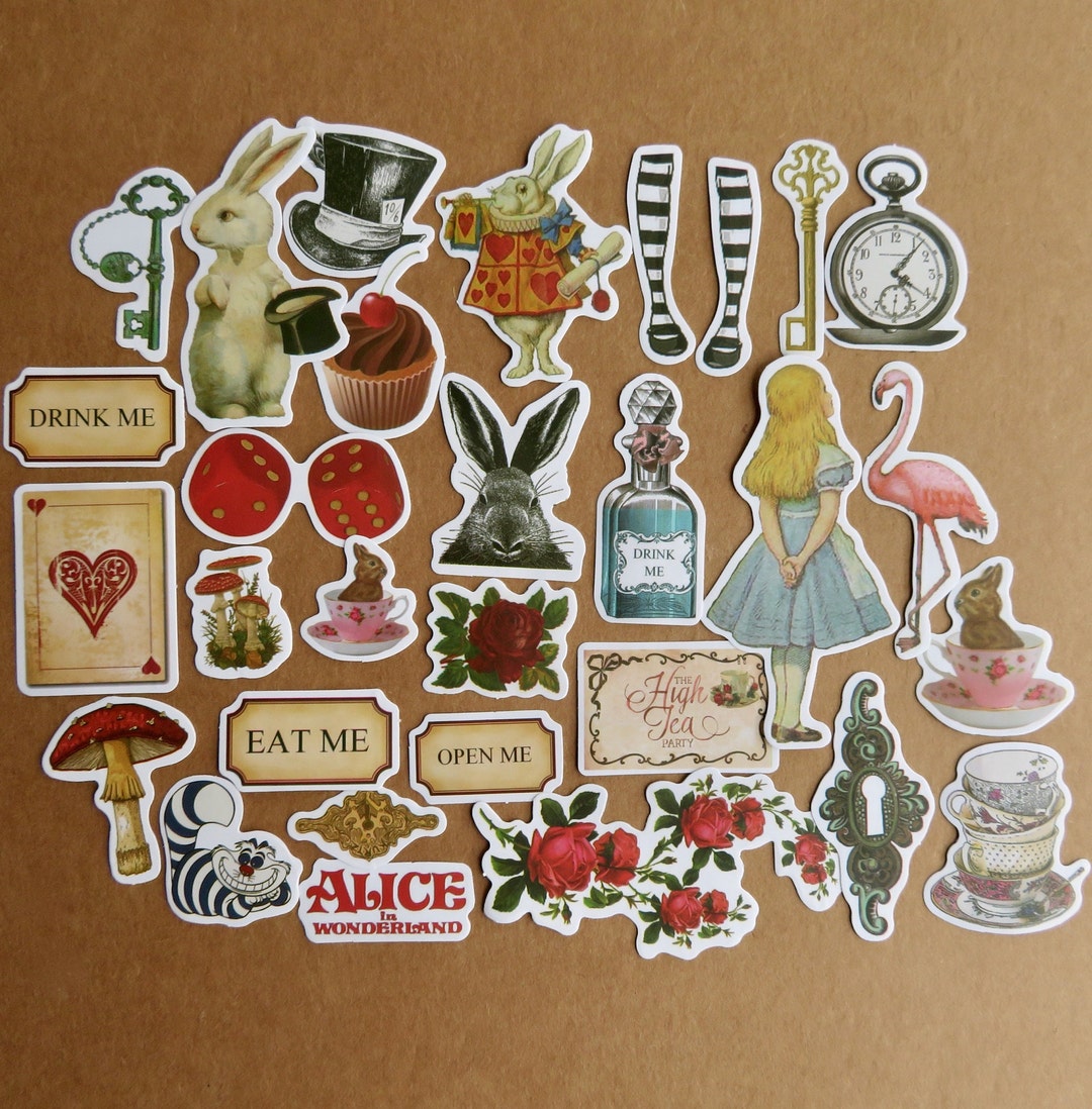30 Alice in Wonderland Art Stickers, Lewis Carroll Planner Journal ...