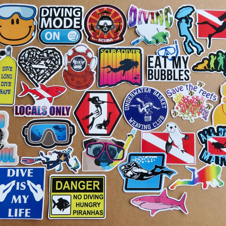 30 Illustrated Scuba Diving Stickers, Dive Planner Journal Scrapbooking ...