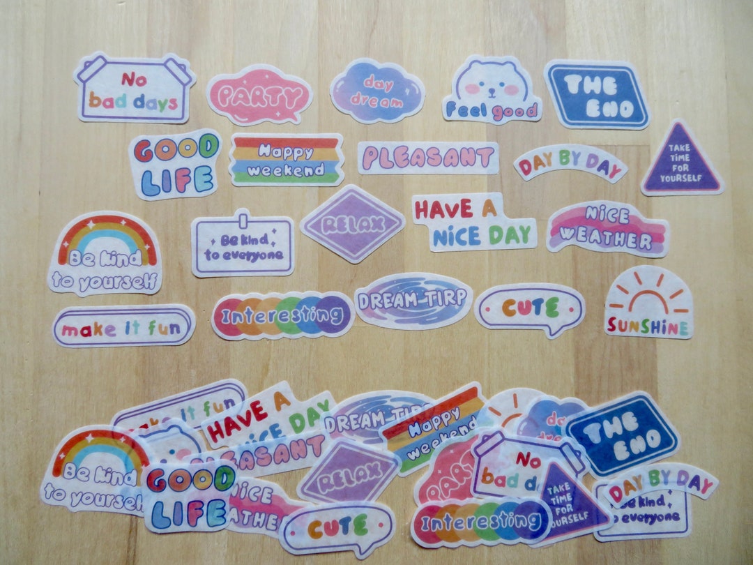 40 Positive Phrase Word & Doodle Stickers, Support Encouragement ...