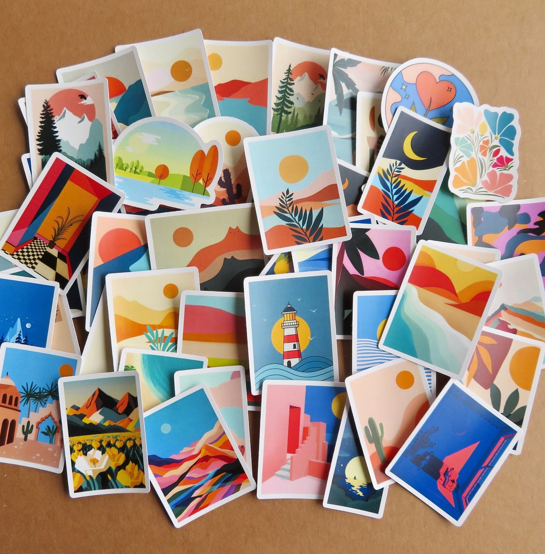 50 Mountain Scenery Stickers, Beach and Mountain Theme Stationery ...